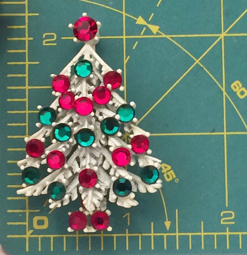 Vintage Lisner White Christmas Tree Pin Brooch Rhinestone - Etsy
