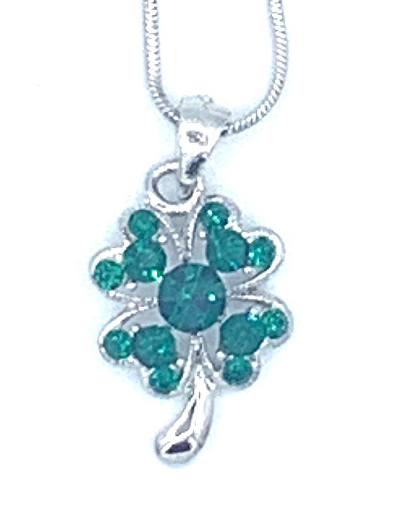 Vintage Shamrock Pendant Necklace Green Rhinestone Silver Tone - Gift ...