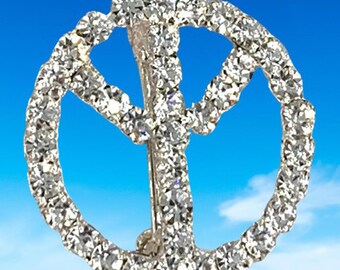 Vintage Peace Sign Symbol Pin Brooch Made With Swarovski Rhinestones ...