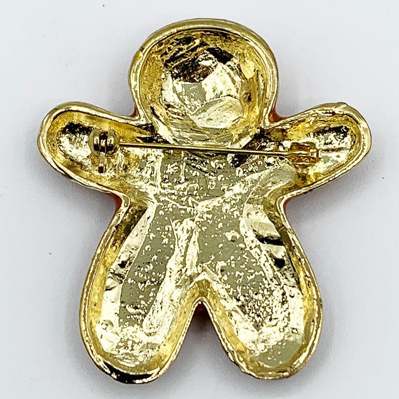 Vintage Christmas Gingerbread Man Cookie Pin Brooch Rhinestone Enamel ...