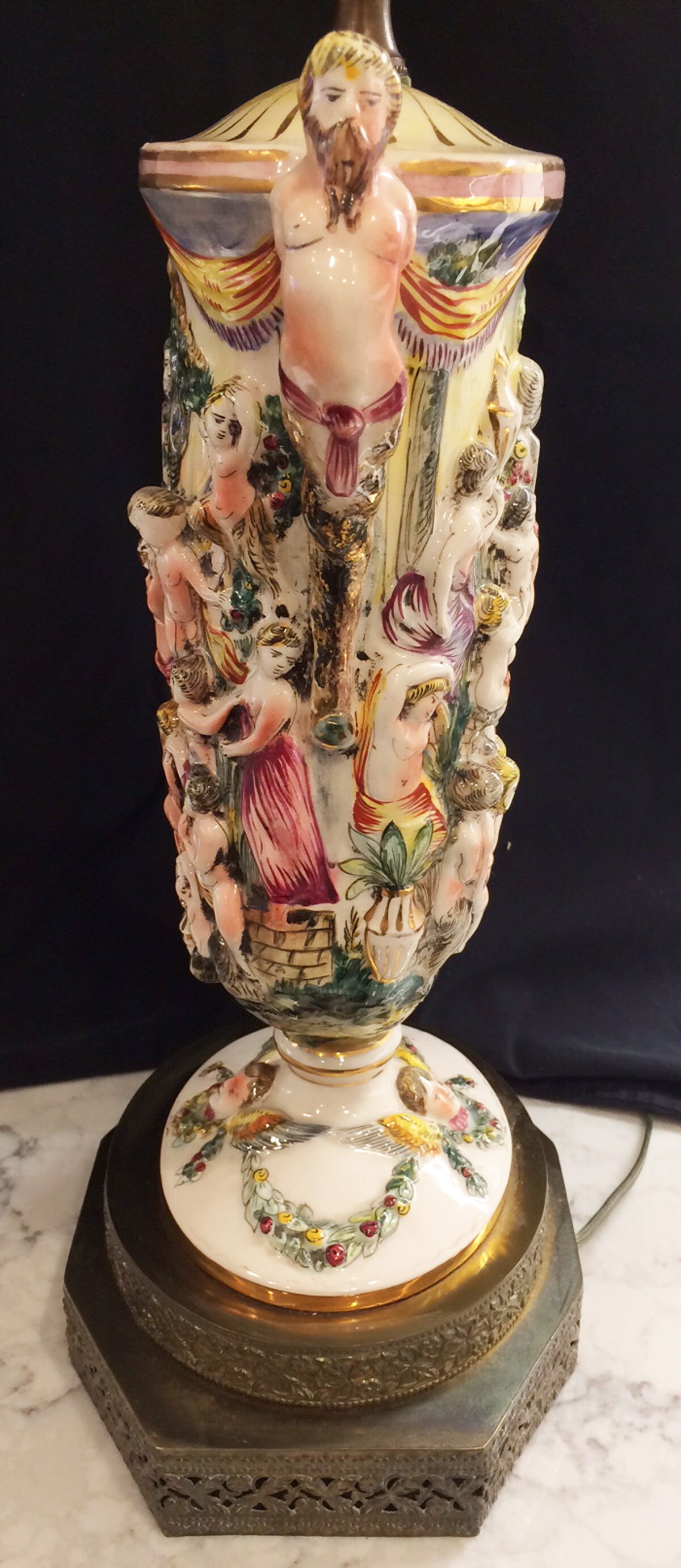 Vintage Fine Porcelain Capodimonte /style Lamp Bacchanal Cherubs Putti ...