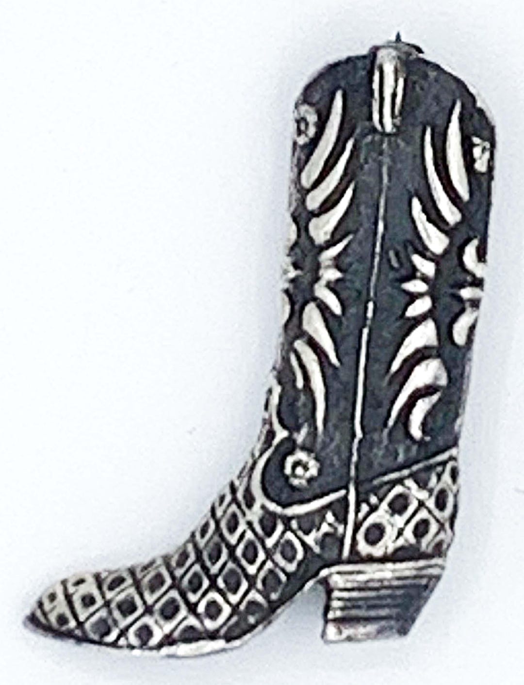Vintage Cowboy Boot Pin Brooch Niello Look Textured Silver Tone - Gift ...
