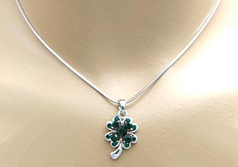 Vintage Shamrock Pendant Necklace Green Rhinestone Silver Tone - Gift ...