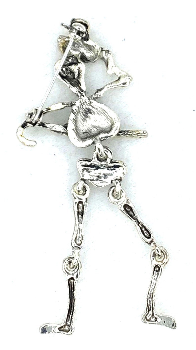 Vintage Halloween Dancing Skeleton Pin Brooch Movable Jointed Silver ...