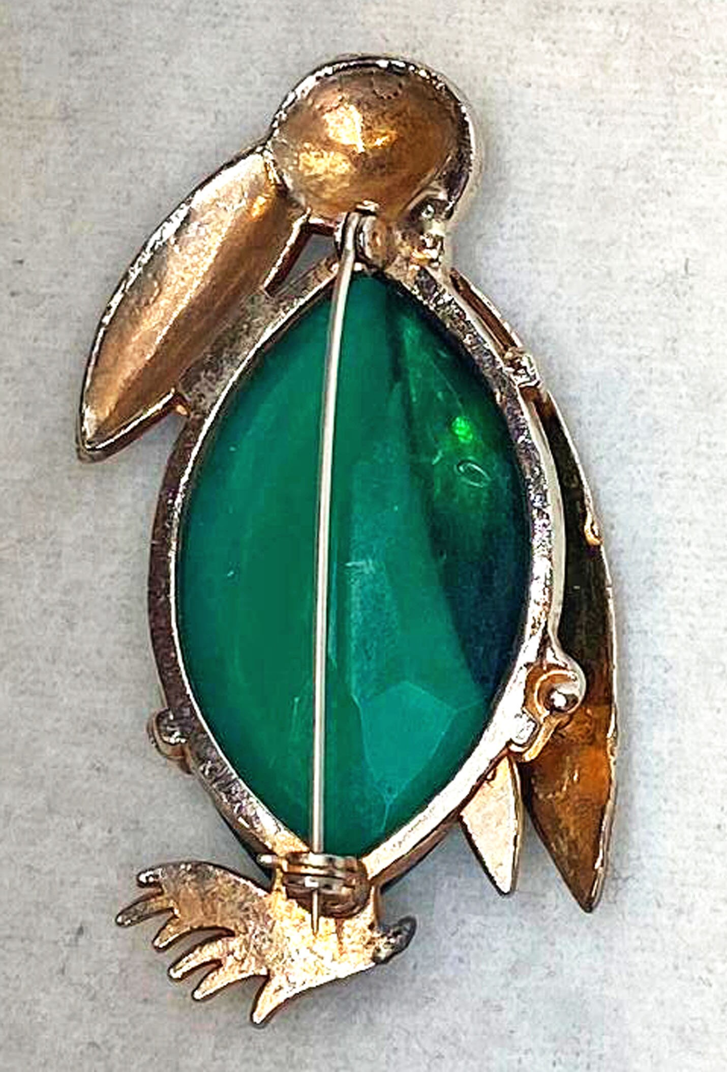 Vintage Penguin Pin Brooch Unsigned Reja Green Jelly Belly Rhinestone ...