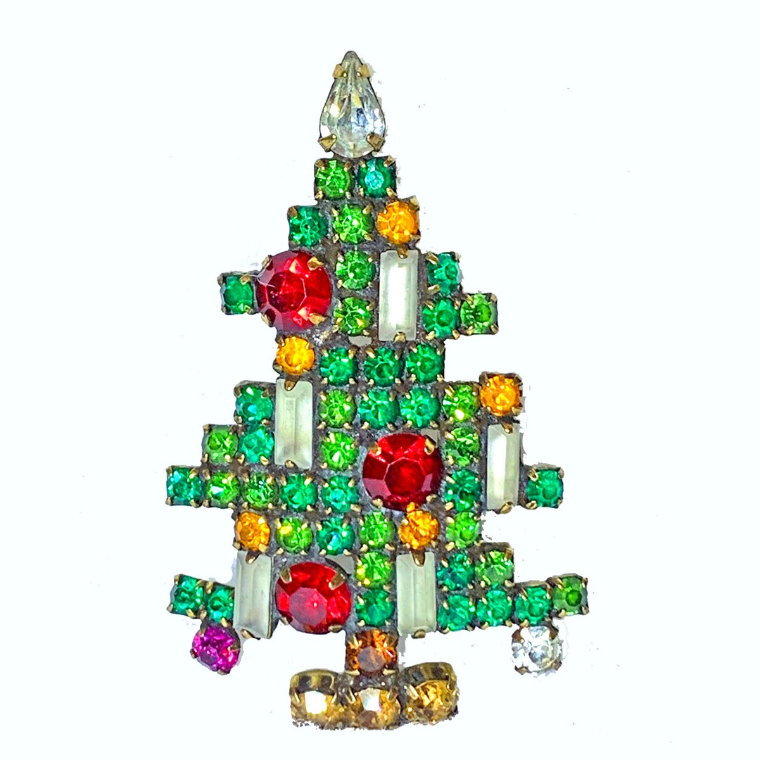 Weiss Christmas Tree Pin Brooch Rhinestone Vintage 5 Candle Gift Box - Etsy