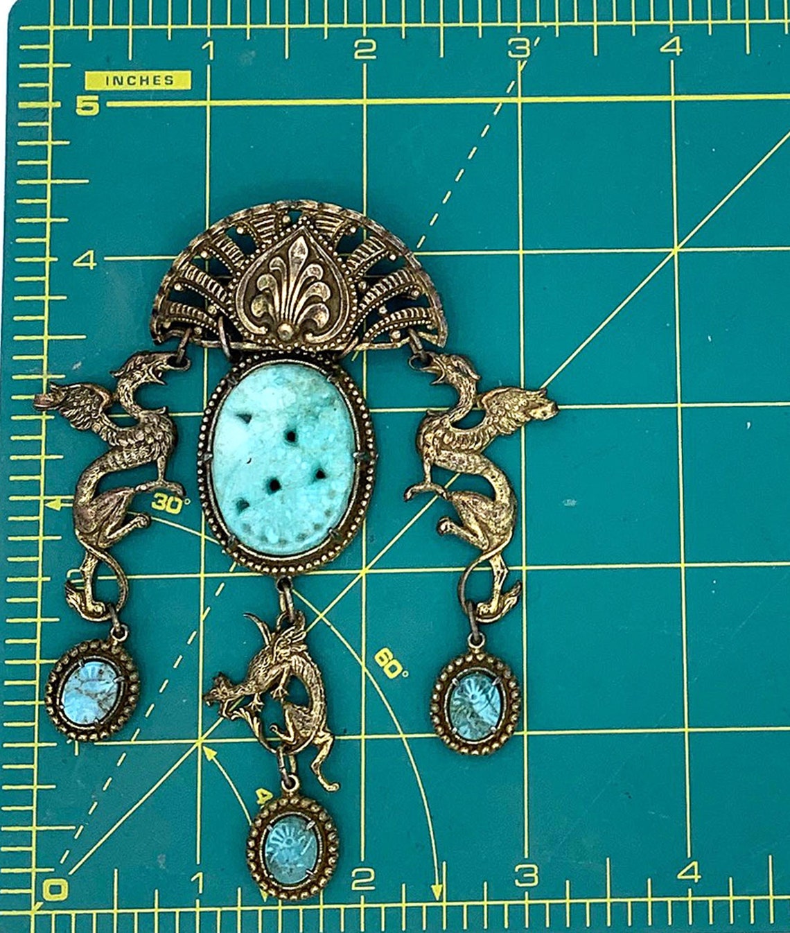 Antique Egyptian Art Deco Neiger Pin Brooch Dangling Winged Serpents ...