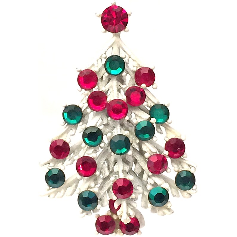 Vintage Lisner White Christmas Tree Pin Brooch Rhinestone - Etsy