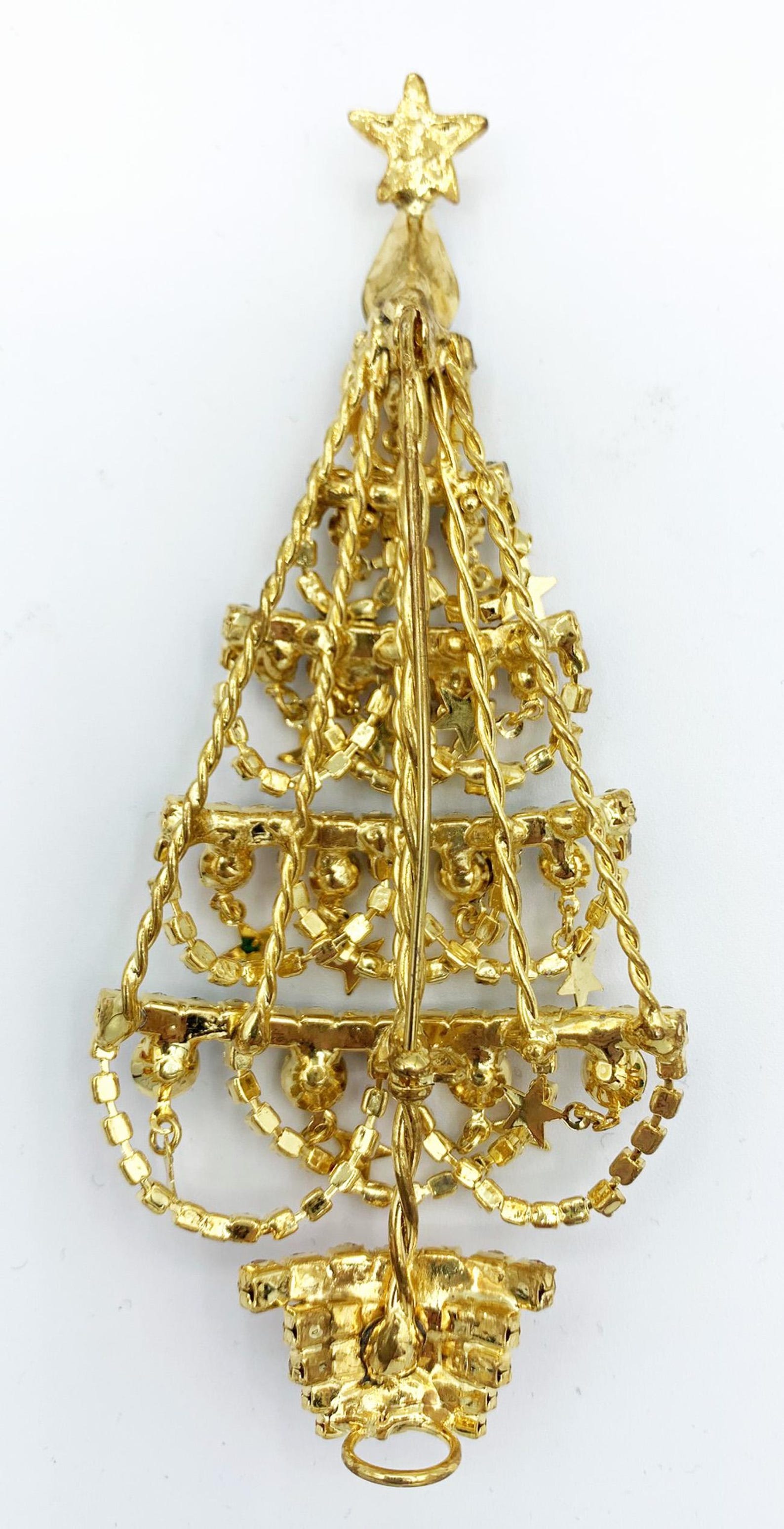 Vintage Christmas Tree Pin Brooch Free Standing Large Rhinestone Gold ...