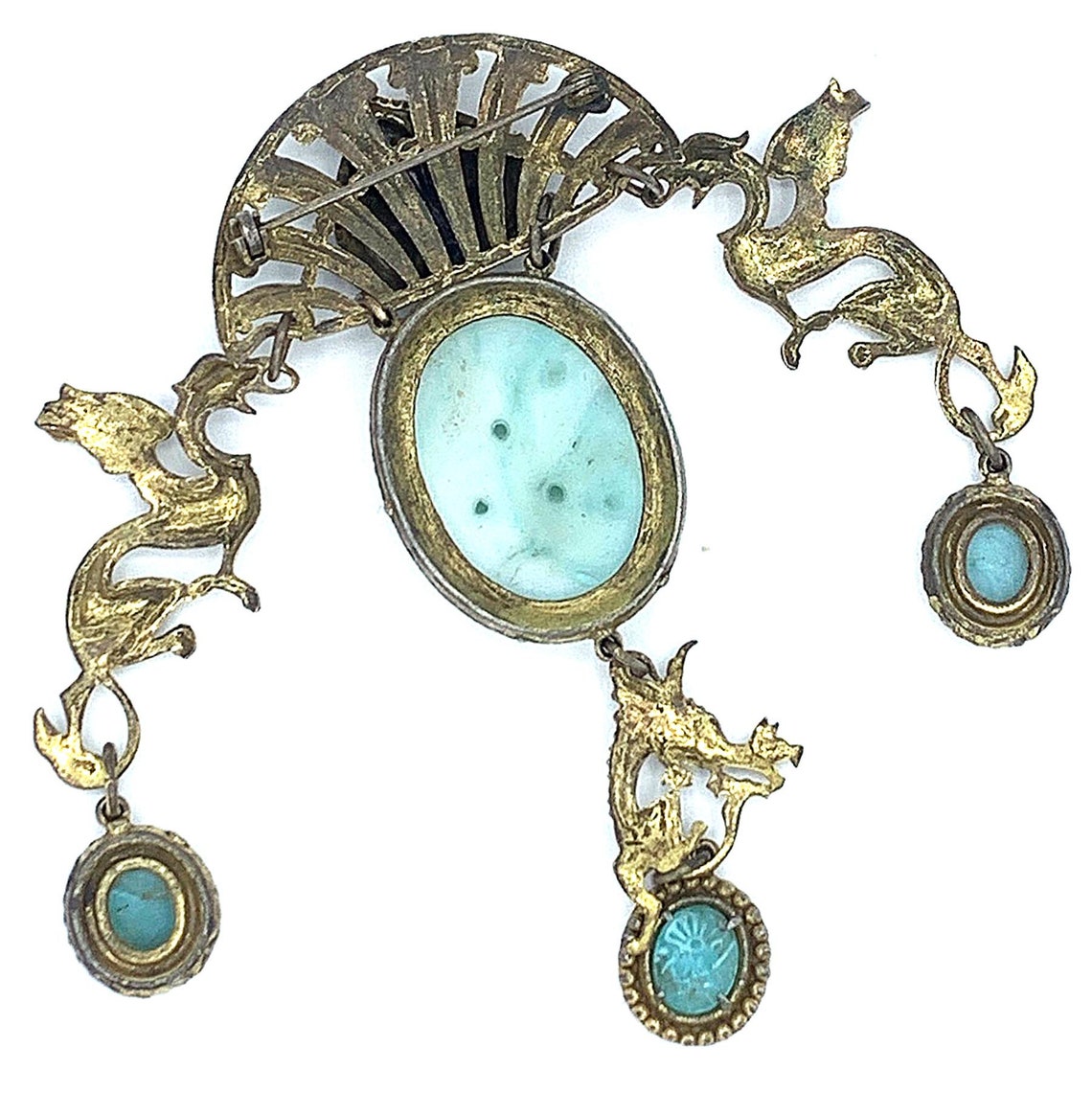 Antique Egyptian Art Deco Neiger Pin Brooch Dangling Winged Serpents ...