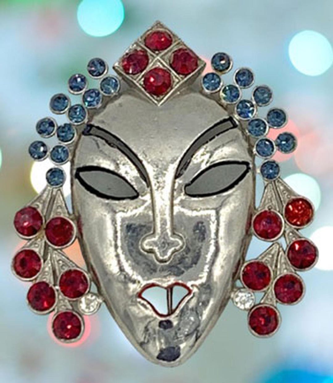 Vintage Theater Drama Face Mask Pin Brooch Rhinestone Silver Tone Mazer ...