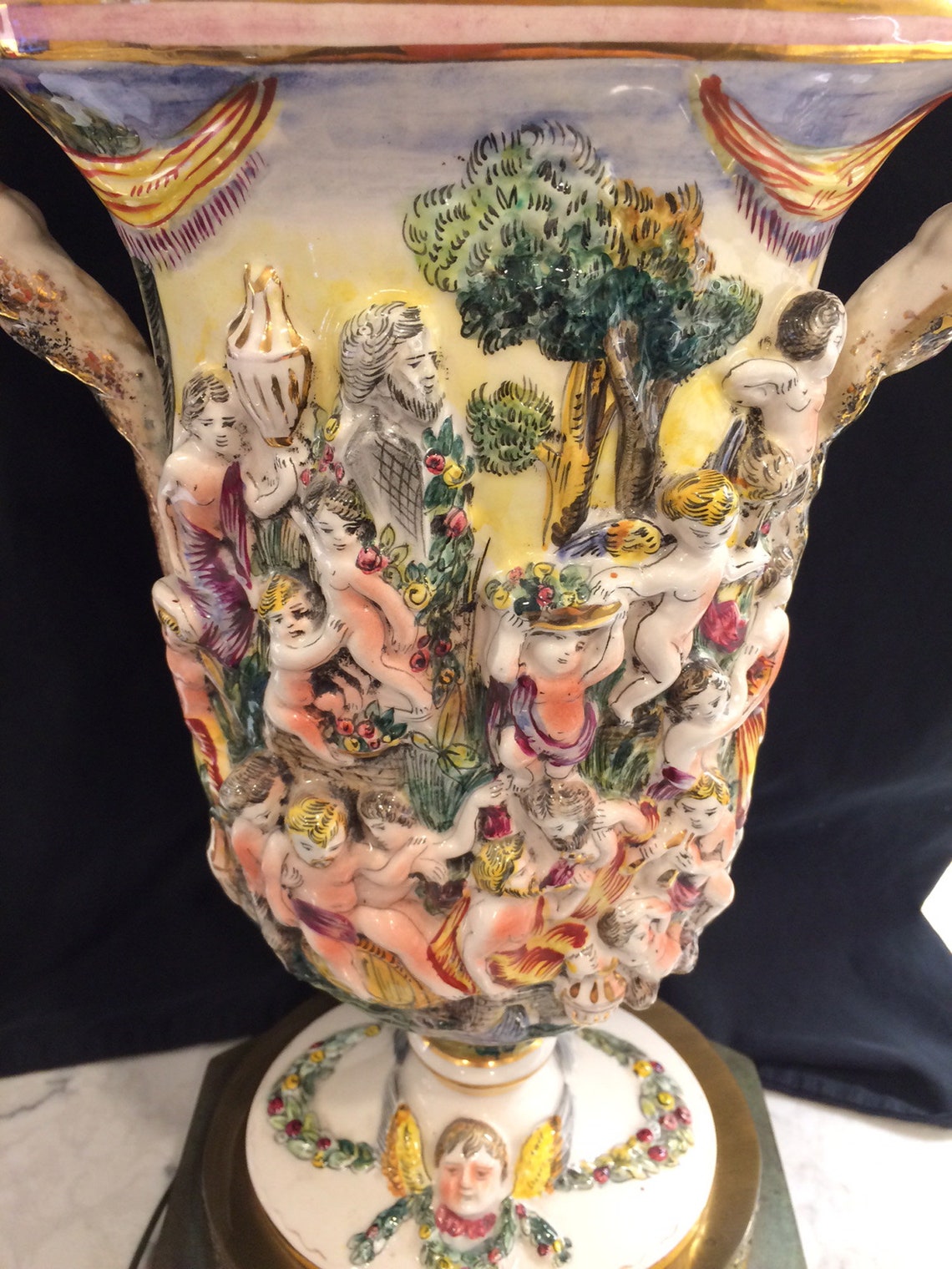 Vintage Fine Porcelain Capodimonte /style Lamp Bacchanal Cherubs Putti ...