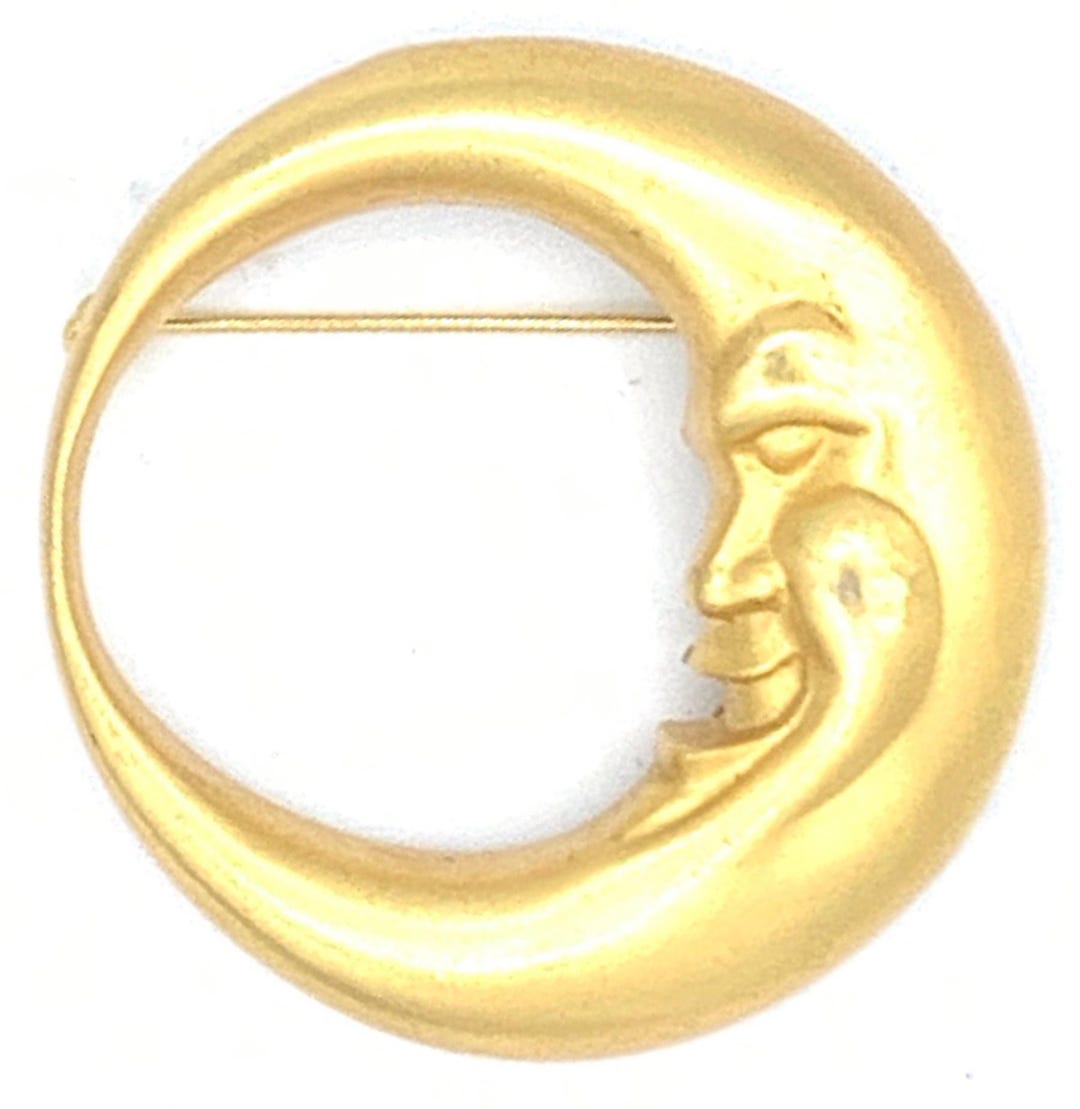 Vintage Man in the Moon Face Brooch Pin Matte Gold Tone Autumn ...