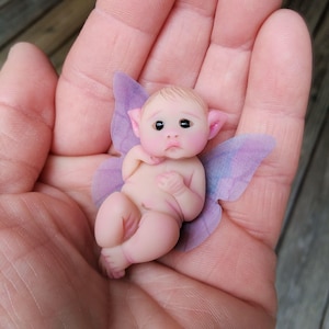 Polymer Clay Babies Micro Mini Awake Black Eyes Pink Blue Fairy Wings Elf Baby SIZE 1.99 Gift ...