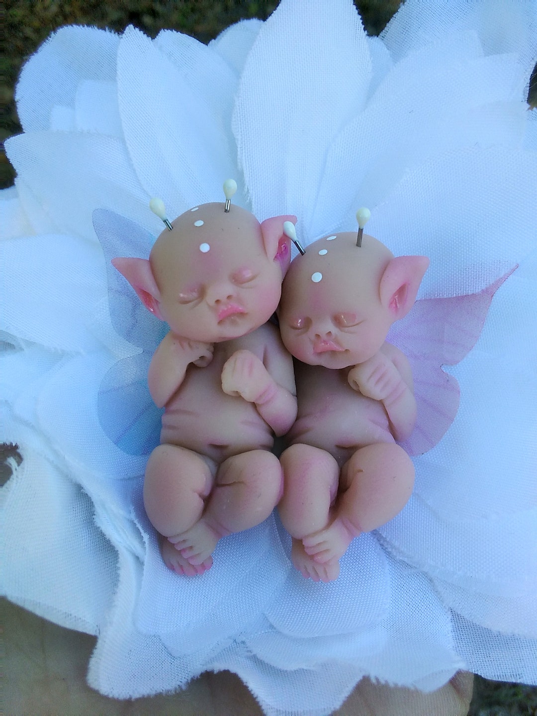 Polymer Clay Babies Inseparable Asleep Twin Butterfly Fairies Size 1.99 ...