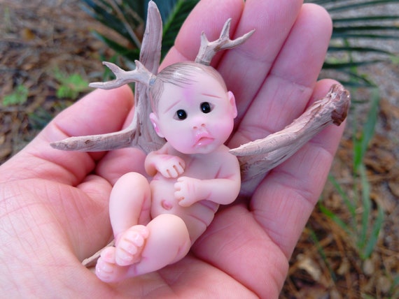Polymer Clay Baby Awake Black Eyes Wee Winkle Nestled in - Etsy