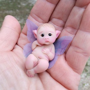 Polymer Clay Babies Micro Mini Awake Black Eyes Pink Blue Fairy Wings Elf Baby SIZE 1.99 Gift ...