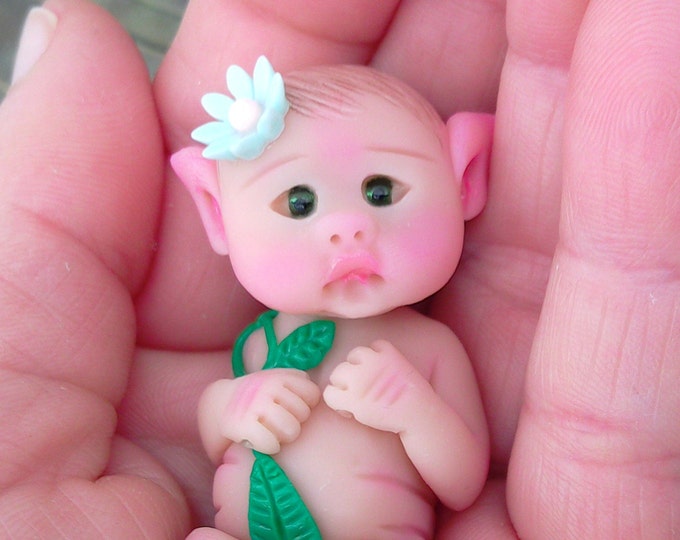 Polymer Clay Babies Awake Green Eyes Fairy Baby Elf SIZE 2.5" Gift ...