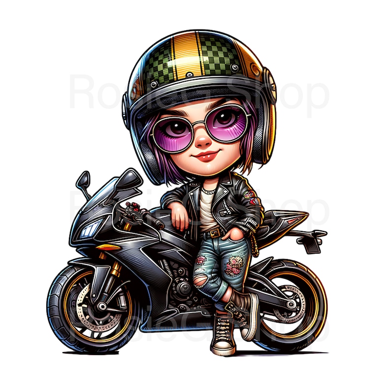 Biker Babe Clipart, Motorcycle Rider Cartoon, Cute Biker Chic Png, Lady ...