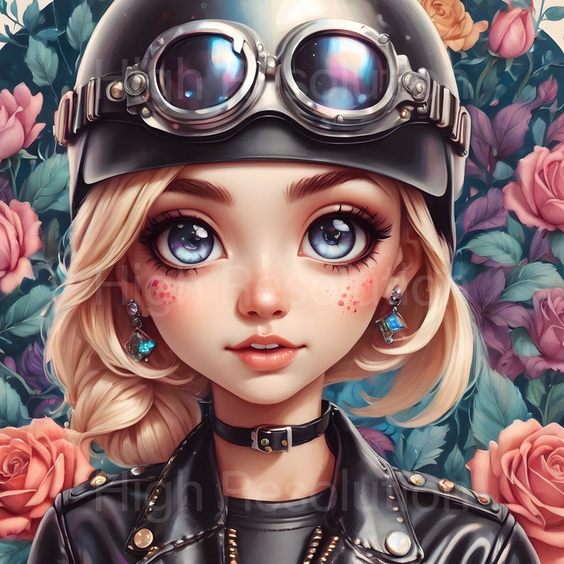 Retro Biker Girl Caricature Png Motorcycle Babe Cartoon Gothic Biker