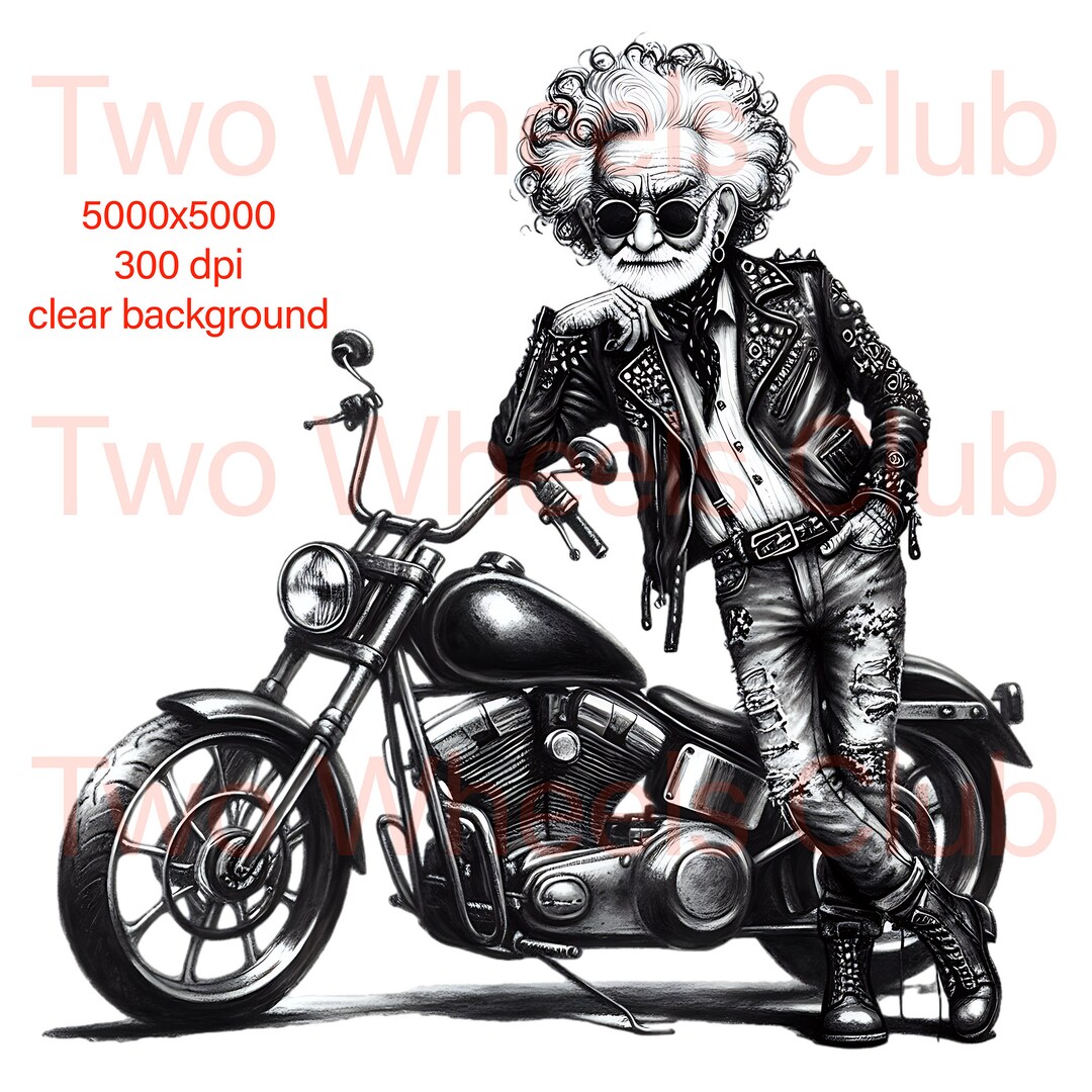 Fashionista Biker Caricature Png, Old Lone Wolf Rider Digital Drawing ...