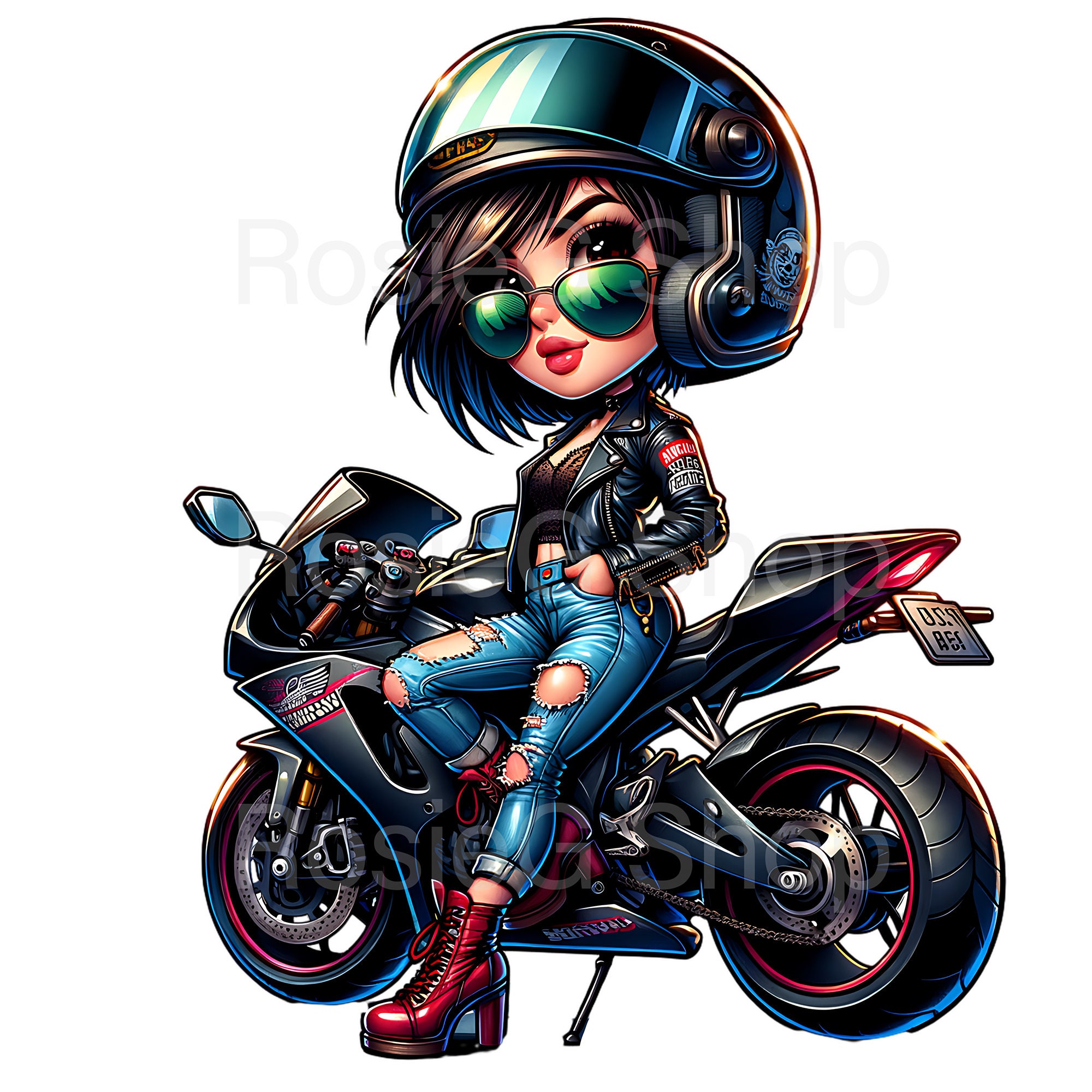 Biker Babe Clipart, Motorcycle Rider Cartoon, Cute Biker Chic Png, Lady ...