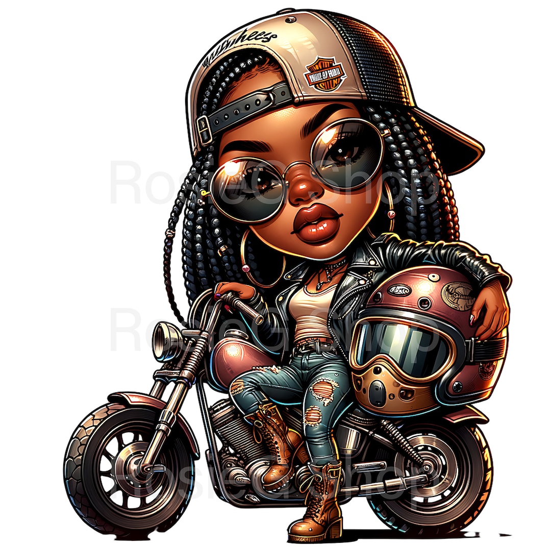 Black Biker Girl Clipart, Cute Biker Chic Png, Motorcycle Rider Cartoon ...
