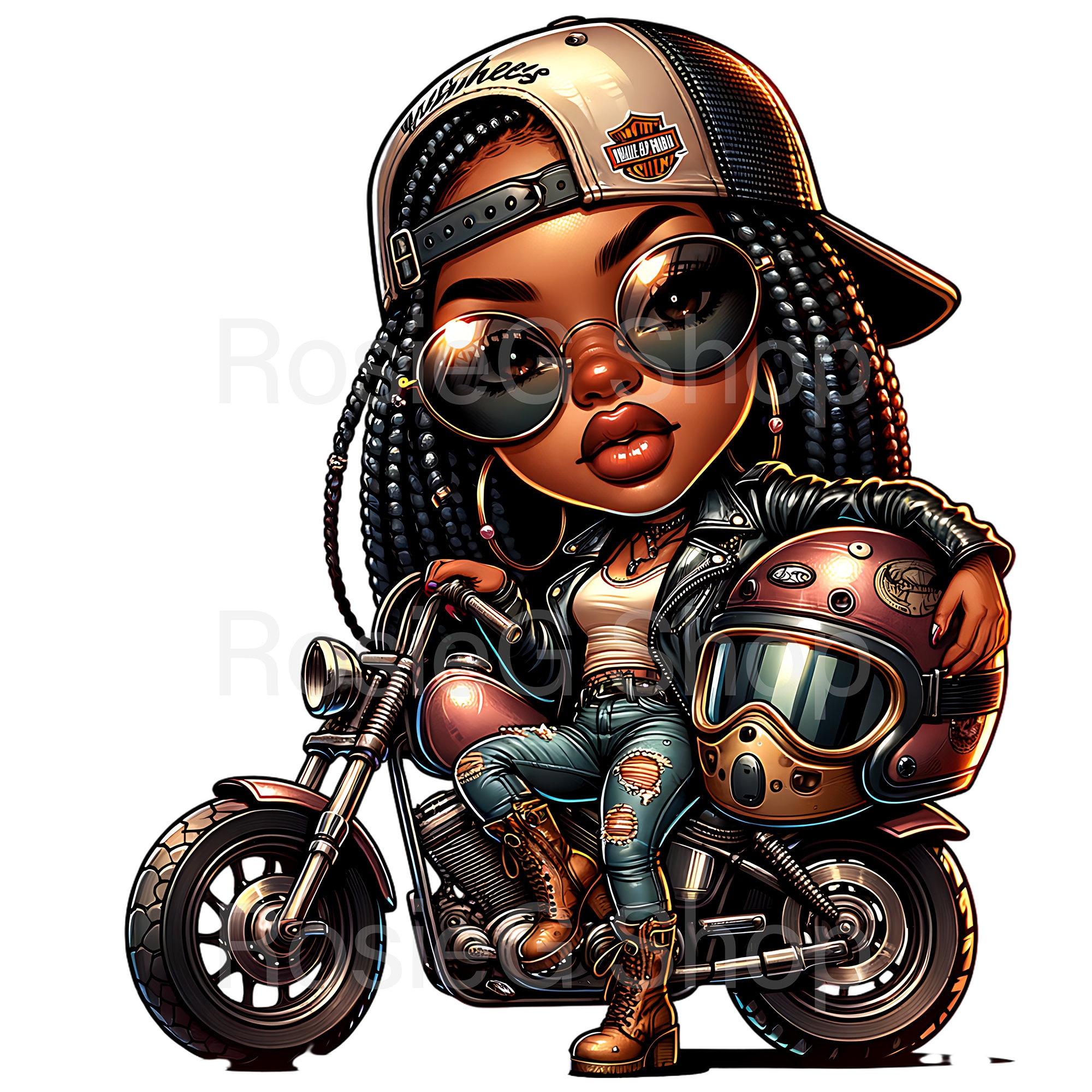 Black Biker Girl Clipart, Cute Biker Chic Png, Motorcycle Rider Cartoon ...
