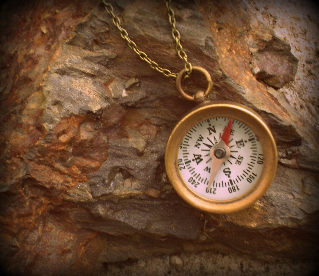 Real Compass Pendant 1.18 30mm Necklace // 18 Antique Gold Brass Chain ...