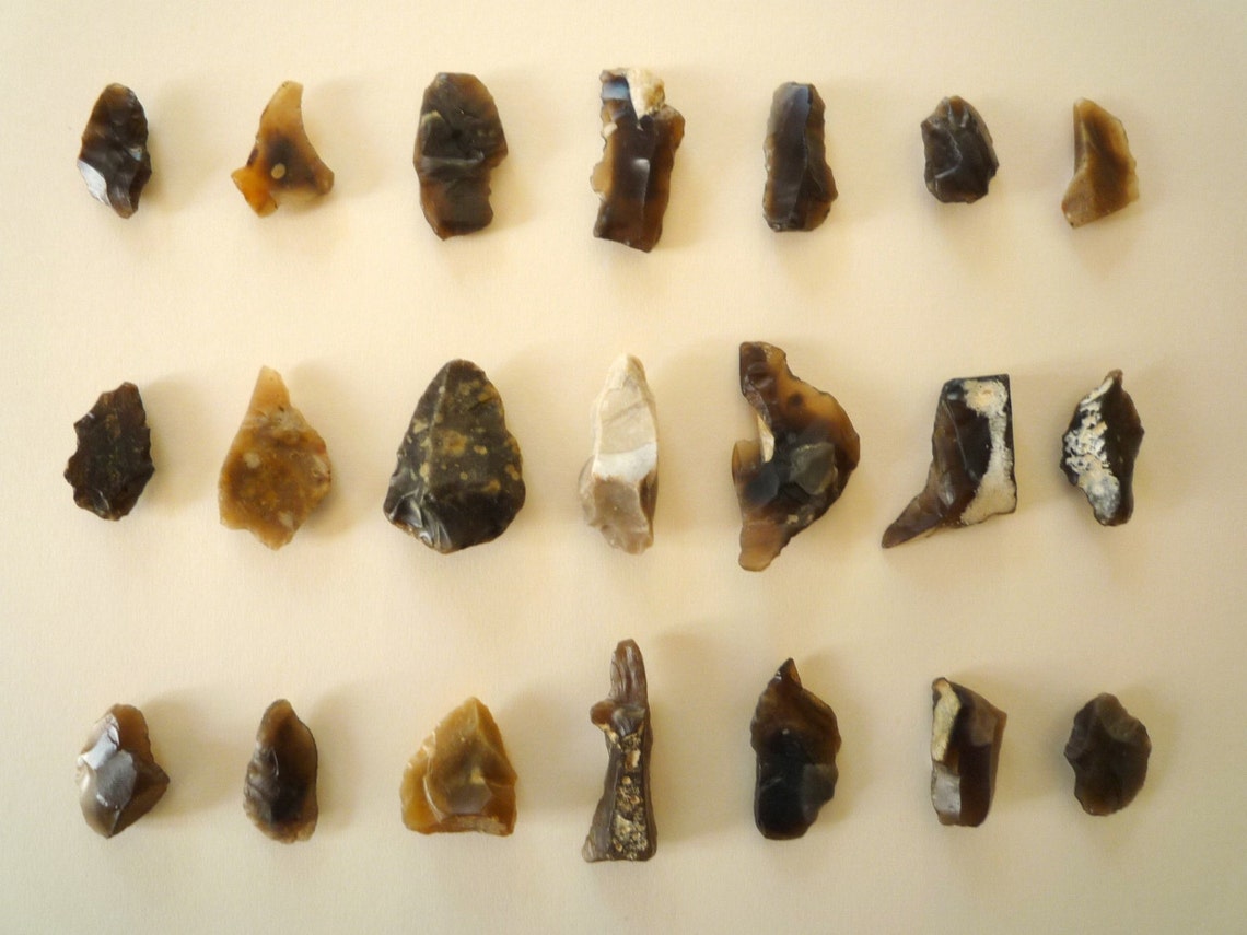 British Neolithic / Mesolithic Flint Tools / Scrapers in 3D Pine Frame ...