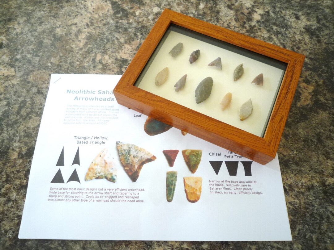 Neolithic Arrowheads in 3D Picture Frame, Authentic Saharan Flint ...