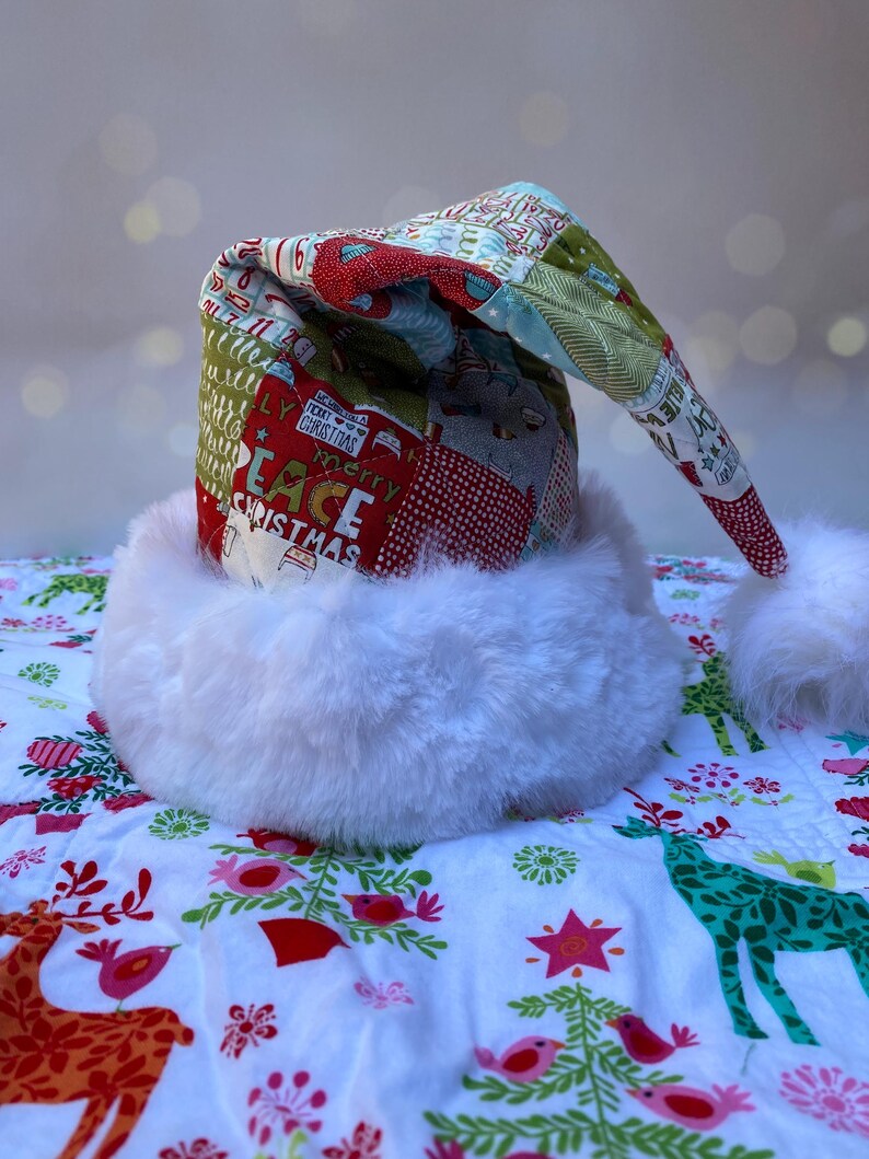 Quilted Santa Hats With Faux Fur Trim and Fuzzy White Pom - Etsy