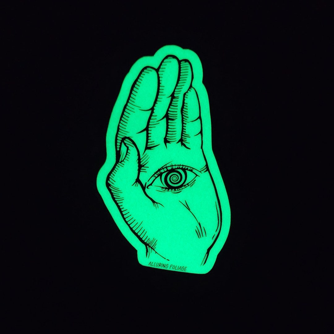 Hypnotic Hand, Glow-in-the-dark Sticker, Handmade Glossy Waterproof ...