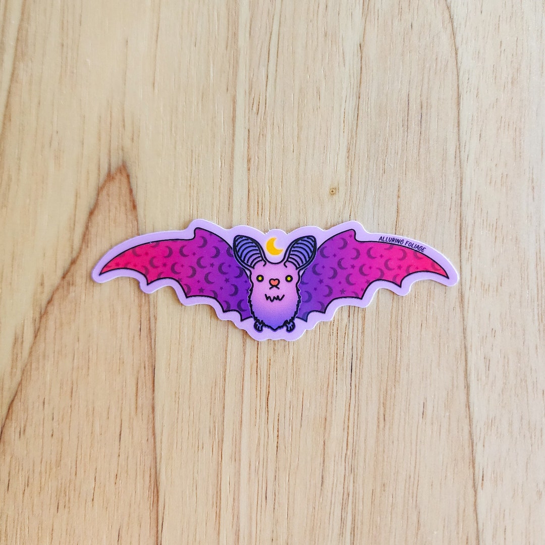 Moonlight Bat Sticker, Cute Flying Bat, Handmade Glossy Waterproof ...
