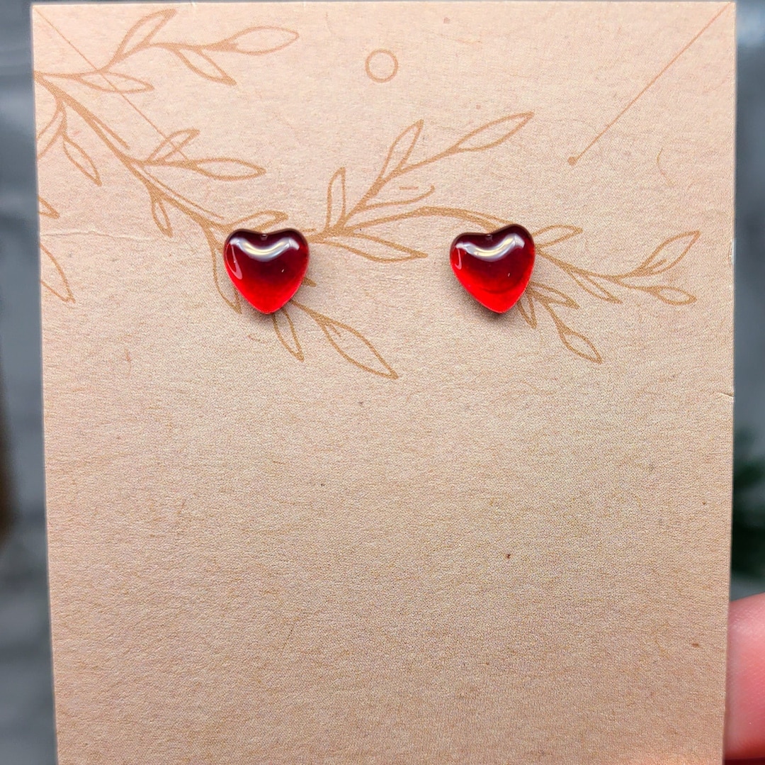 Red Jewel Heart Earrings, Puffy Hearts, Ruby Inspired, Gemstone Double ...