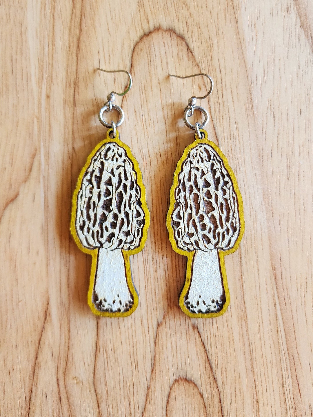 Morel Magic Mushroom Earrings, Glow-in-the-dark, Hand-painted Wood ...