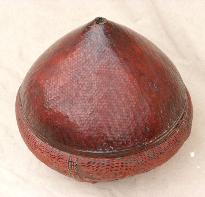 Large Antique Chinese Red Lacquer Rice Basket With Pointed Lid | Etsy ...