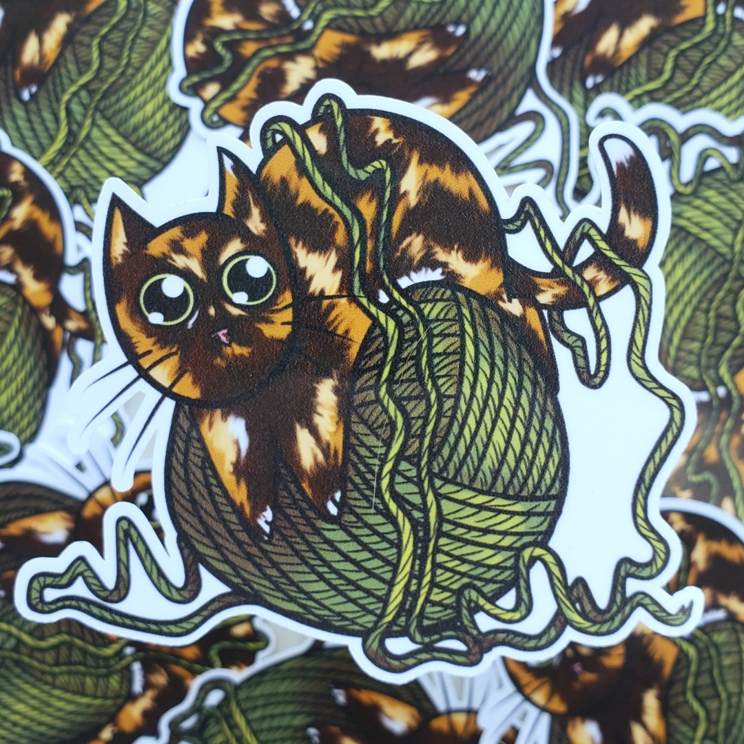 Tortoiseshell Cat With Yarn Ball Sticker - Tortie Cat Familiar ...
