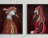 LIMITED EDITION Set of 2 Swan Paintings Anthropomorphic - Etsy