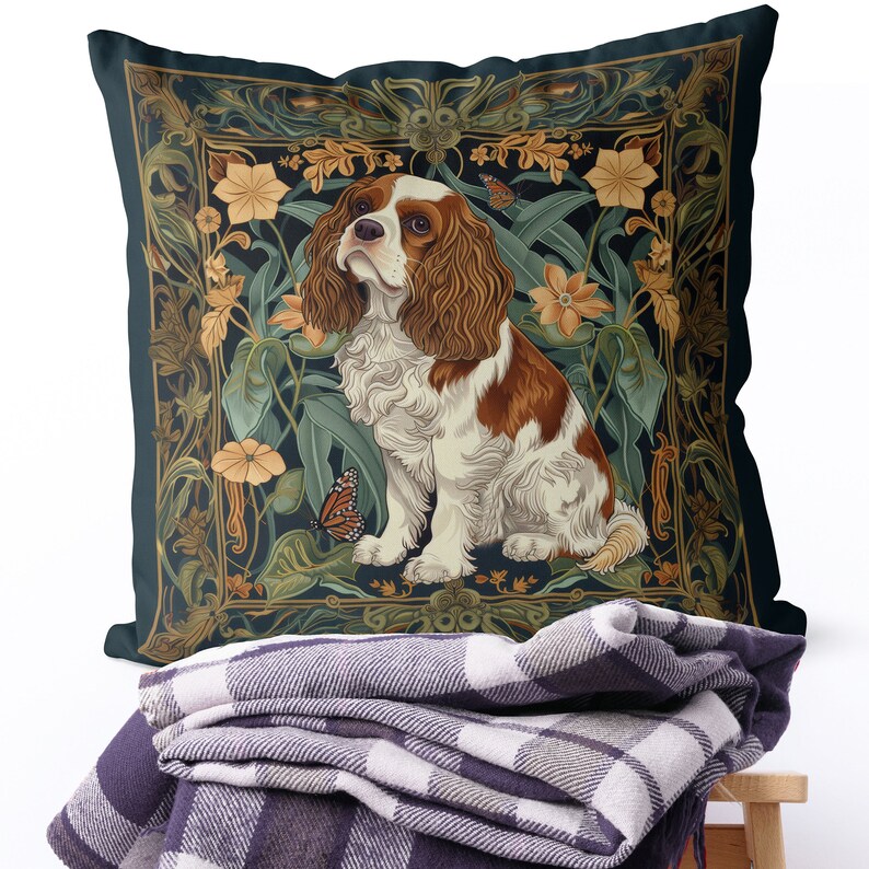 Brown and White Cavalier King Charles Spaniel Dog Pillow Cover ...