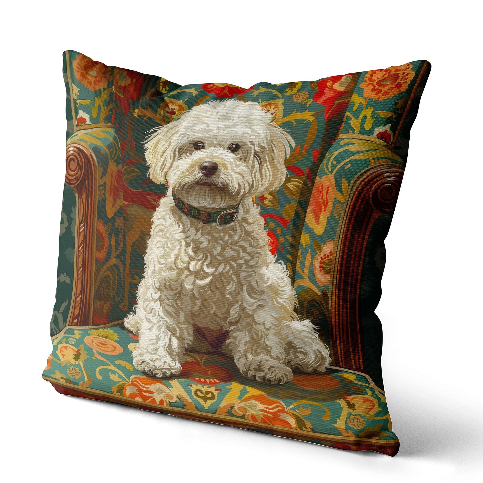 Maximalist Designer Bichon Frise Pillow Cover, Cute Gift for Dog Lover ...