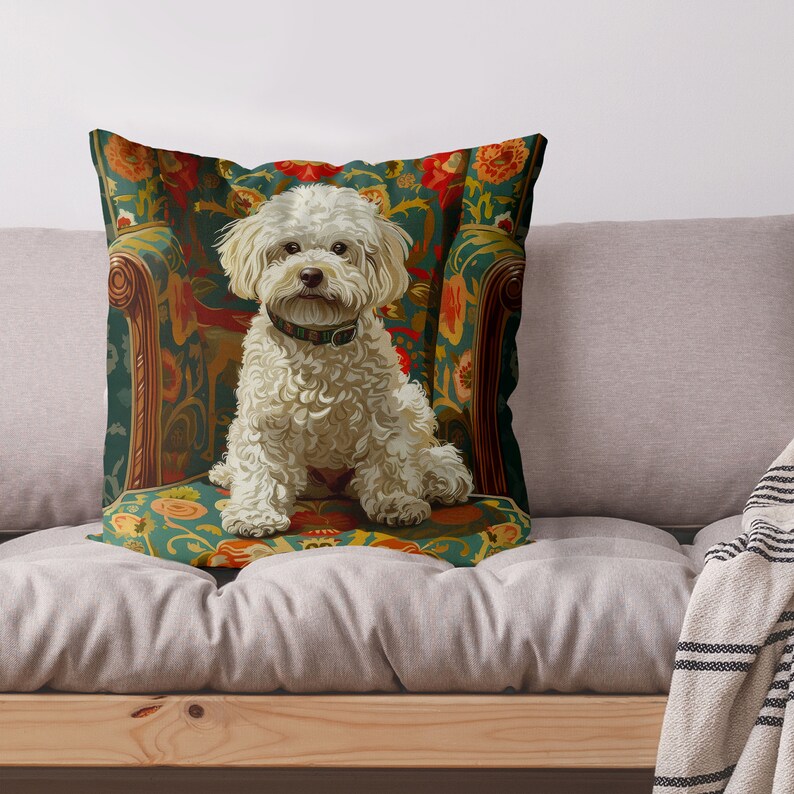 Maximalist Designer Bichon Frise Pillow Cover, Cute Gift for Dog Lover ...