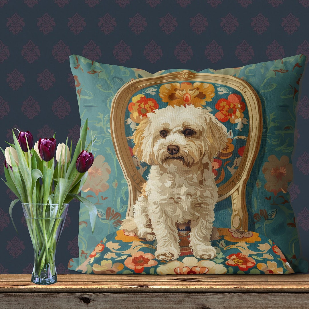 Blonde Cavapoo Pillow Cover, Modern Print Dog on Armchair, 18x18 or ...