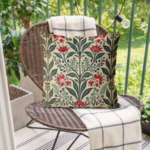 Green Red and Cream Scandic Floral Pillow Cover, Print Both Sides ...