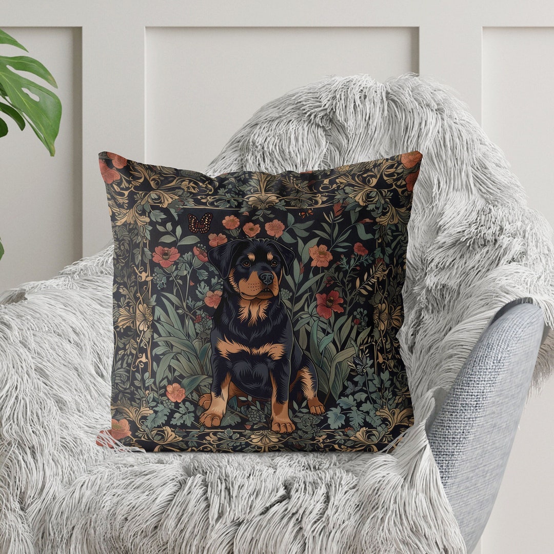 Rottweiler Pillow Cover - Handmade Cotton Linen Mix Cushion Cover ...