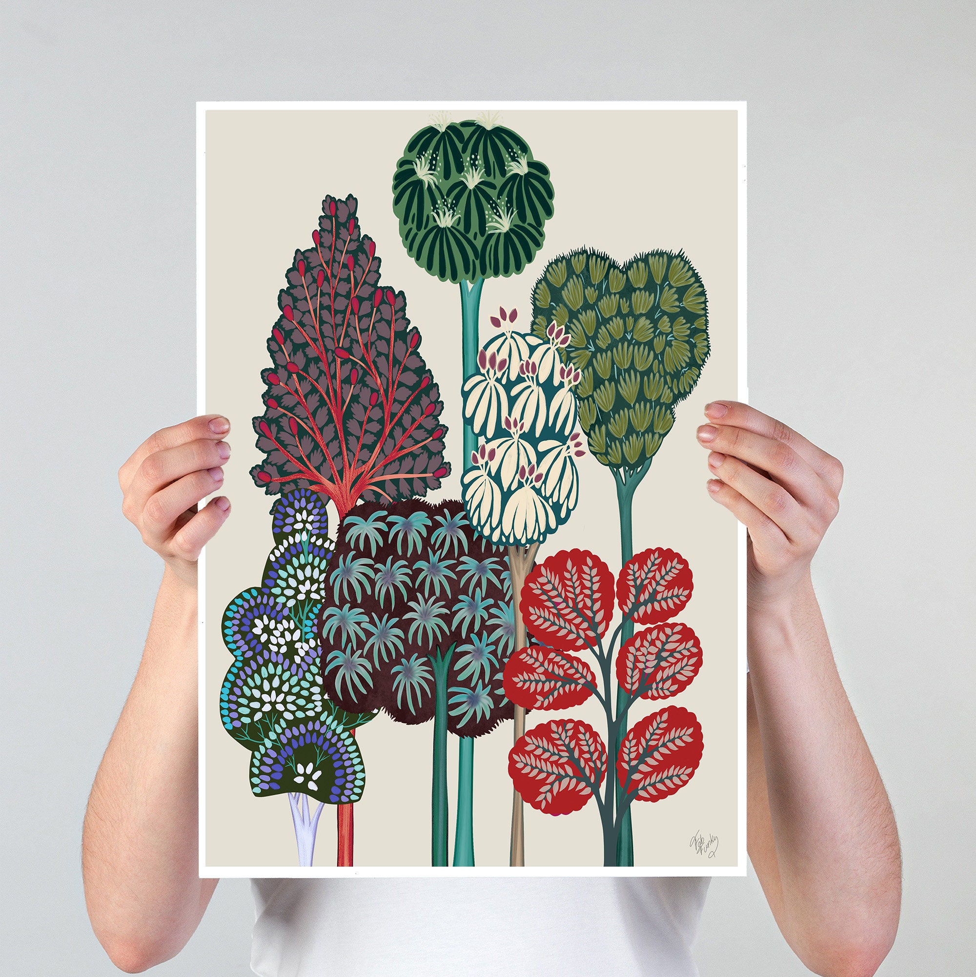 Scandinavian Folk Art, Abstract Tree Print, Whimsical Forest Art Print ...