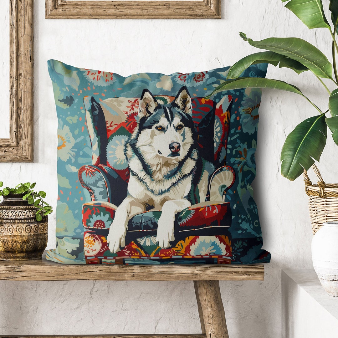 Fabulous Alaskan Husky Pillow Cover, Colourful and Bold Modern Gift for ...