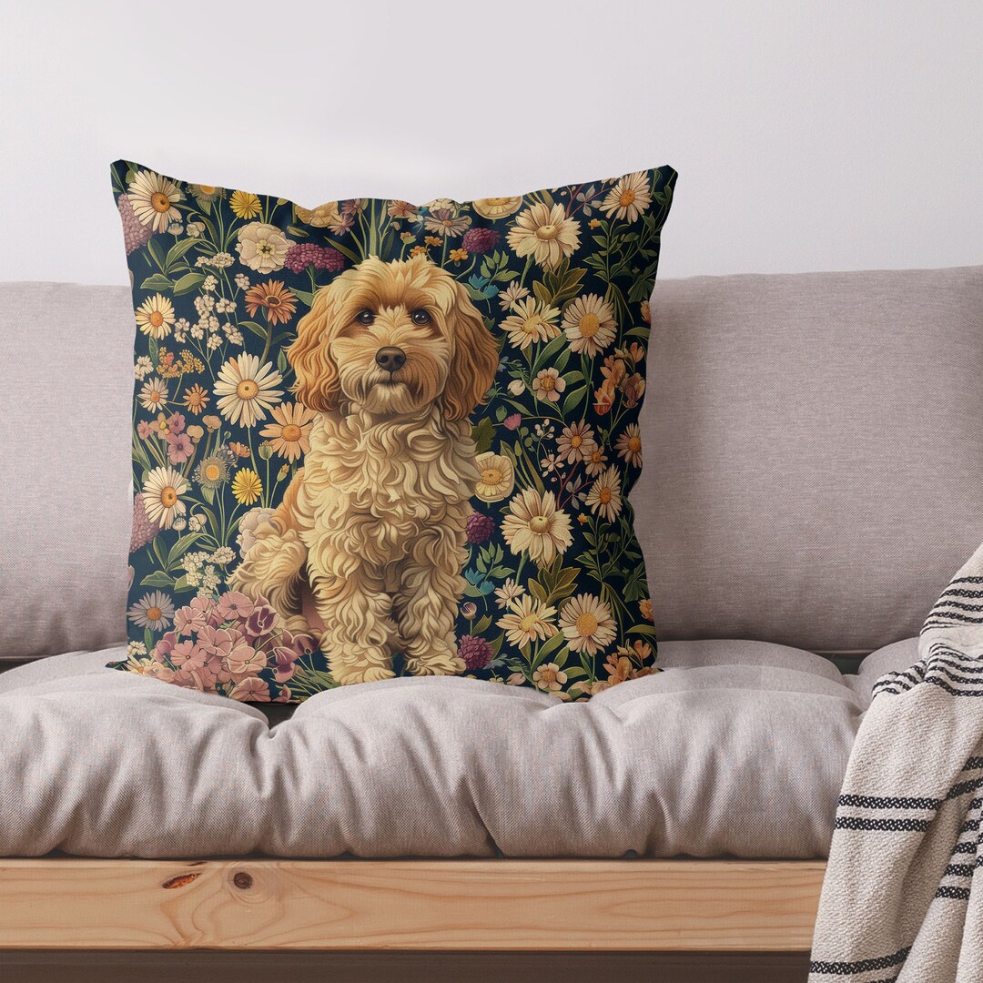 Cockapoo Dog Pillow Cover - Handmade Cotton Linen Mix Cushion Cover ...