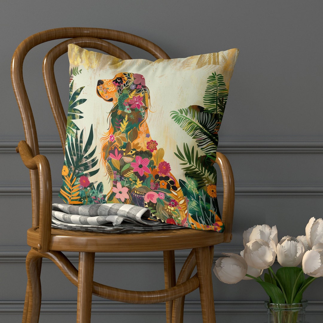 Golden Cocker Spaniel Dog Pillow Cover - Modern Handmade Cotton Linen ...