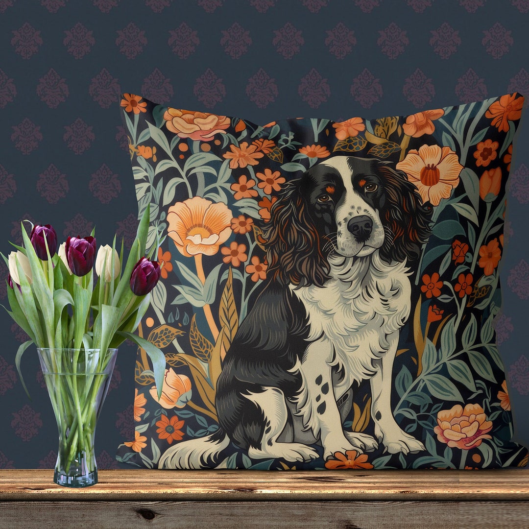 Black and White Springer Spaniel Pillow Cover - Handmade Cotton Linen ...